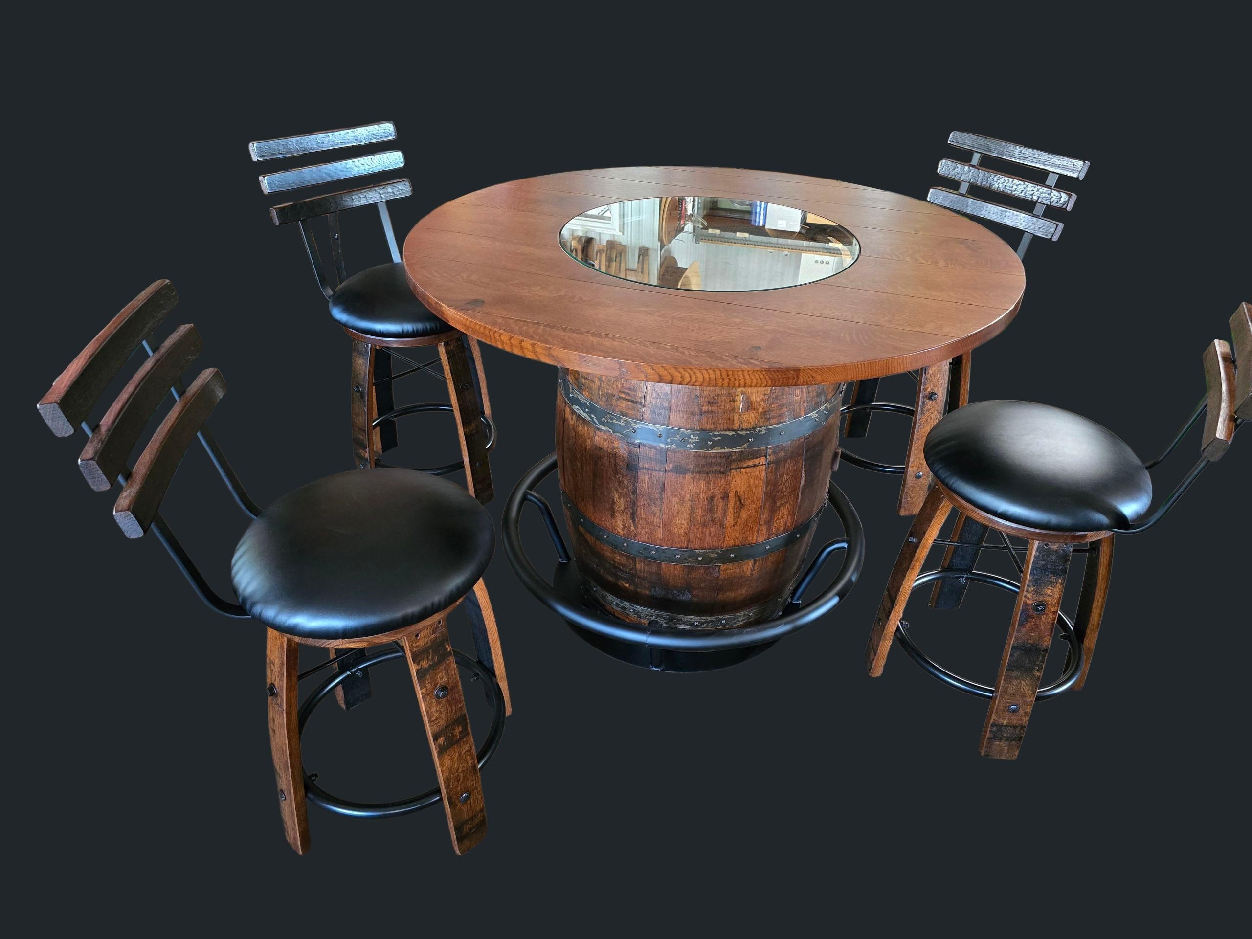 Buffalo Trace® Whiskey Barrel Table Top 48" Oak With Glass Inlay, Metal Footrest, and 4 Stave ...