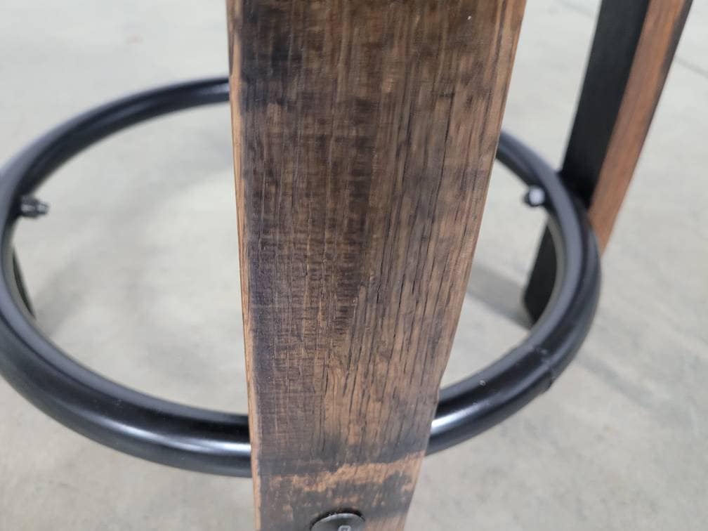 Whiskey Barrel Stave Bar Stool With Real Leather Cushioned Swivel Seat ...