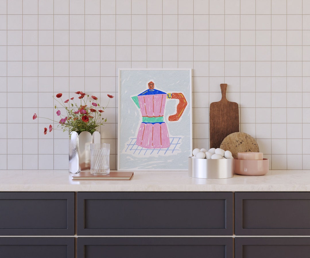 Colorful Moka Pot Illustration: Kitchen Art Print (digital Download) - Etsy