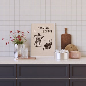 Morning Coffee Illustration, Hand Drawn Moka Pot Wall Art, Kitchen Art ...