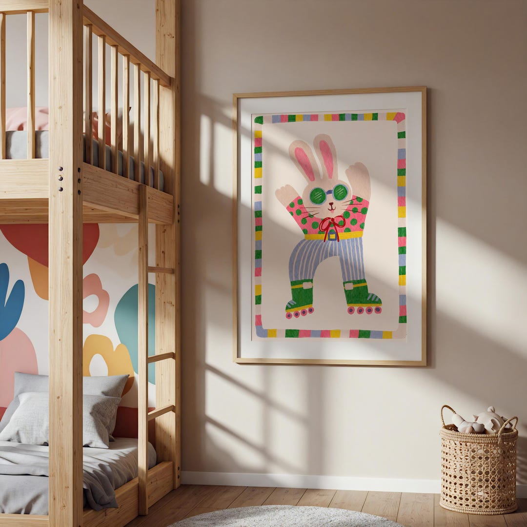 Rabbit Skate Print: Eclectic Nursery Wall Art (digital Download) - Etsy