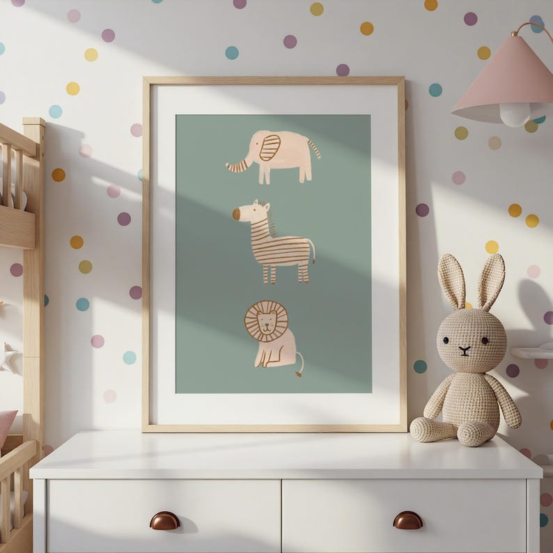 Savannah Nursery Print: Sage Green Animal Boho Kids Wall Art (digital ...