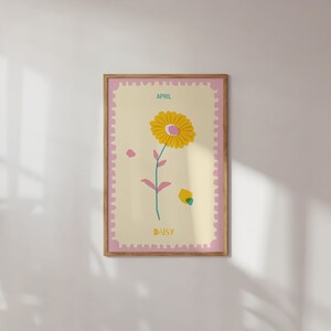 Colorful April Birth Month Poster Wall Art, Colorful Daisy Flower Art ...
