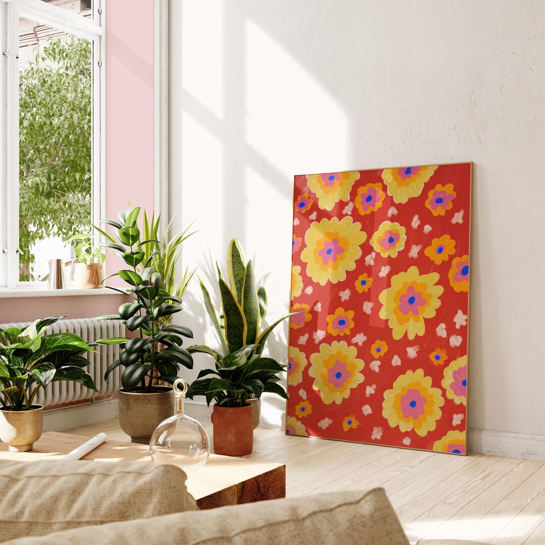 Colorful Flower Frame Wall Art, Colorful Wall Art, Floral Drawing ...