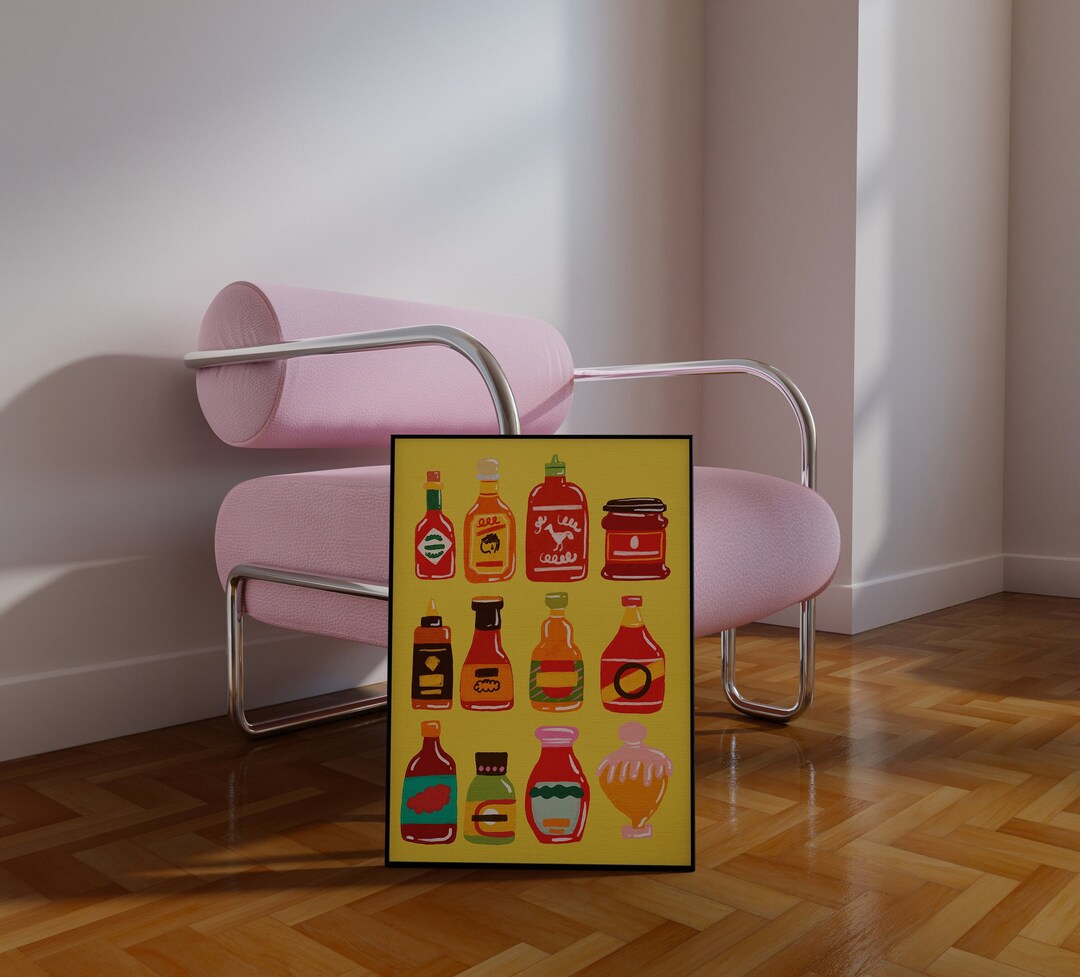 Assorted Hot Sauce Illustration Poster | Colorful Wall Art | Kitchen ...