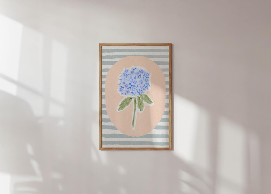 Preppy Hydrangea Printable Wall Art: Colorful Hand Drawn Floral ...