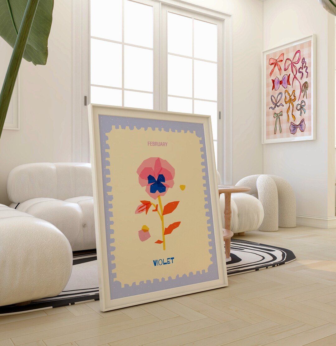 Violet Flower Art Print, Colorful February Birth Month Poster Wall Art ...