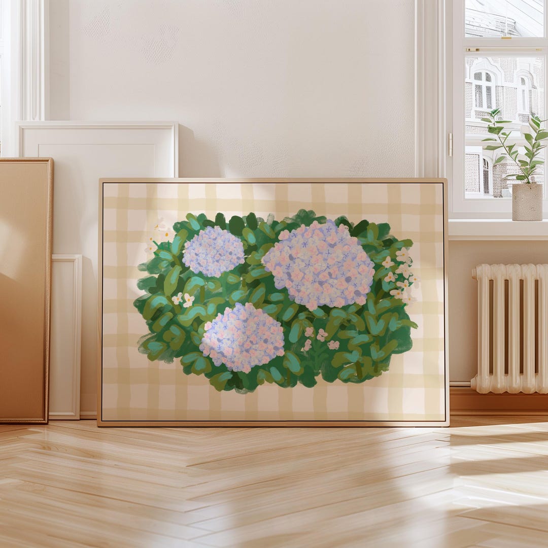 Preppy Hydrangea Printable Wall Art: Colorful Hand Drawn Floral ...
