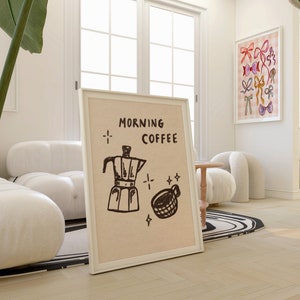 Morning Coffee Illustration, Hand Drawn Moka Pot Wall Art, Kitchen Art ...