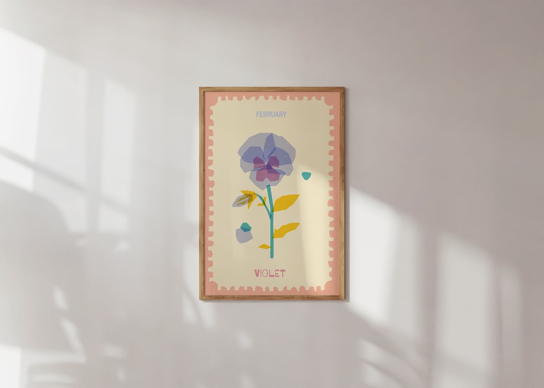 Colorful February Birth Month Poster Wall Art, Colorful Violet Flower ...