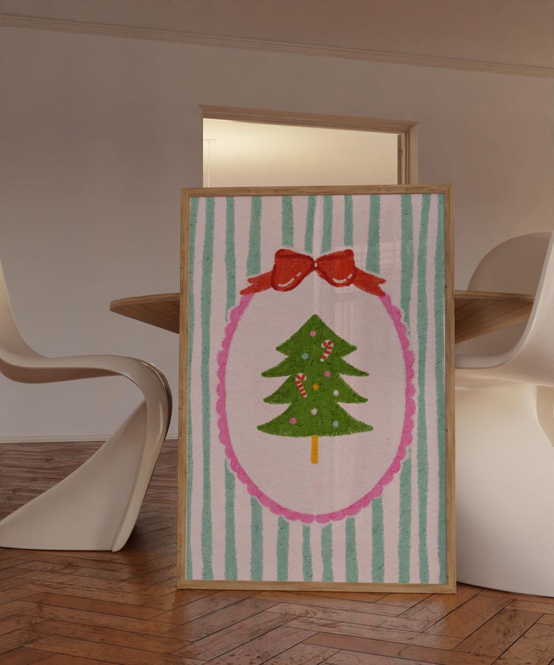 Preppy Colorful Christmas Tree Printable Wall Art: Dopamine Holiday ...