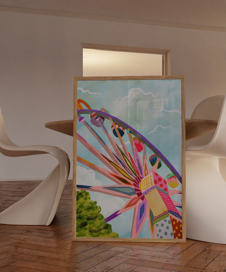 Indonesia Ferris Wheel Gouache Painting: Vibrant Summer Print (digital ...