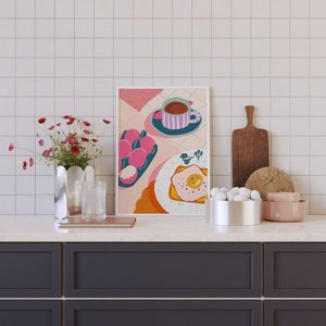 Toast and Egg Wall Art, Colorful Wall Art, Still Life Illustration ...