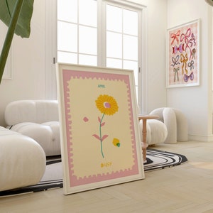 Colorful April Birth Month Poster Wall Art, Colorful Daisy Flower Art ...
