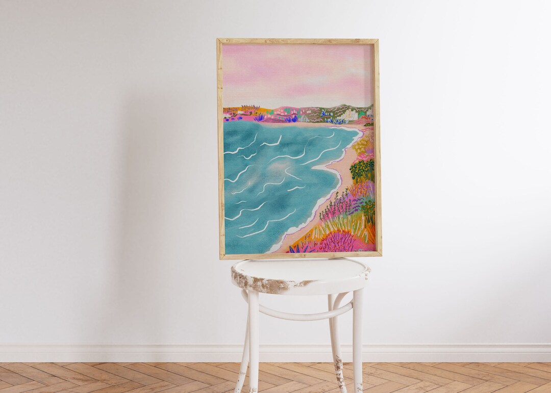 Seascape Watercolor Painting | Colorful Beach Wall Art | Summer Bright ...