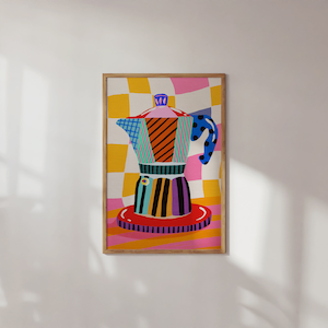 Moka Pot Illustration, Colorful Wall Art, Colorful Pattern Illustration ...