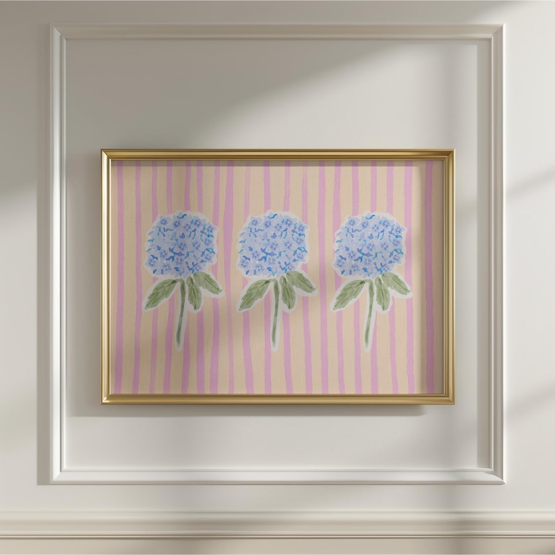 Preppy Hydrangea Printable Wall Art: Colorful Hand Drawn Floral ...