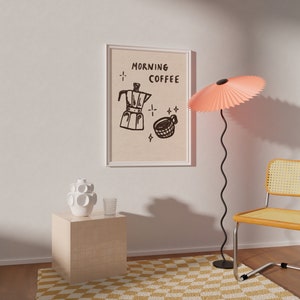 Morning Coffee Illustration, Hand Drawn Moka Pot Wall Art, Kitchen Art ...
