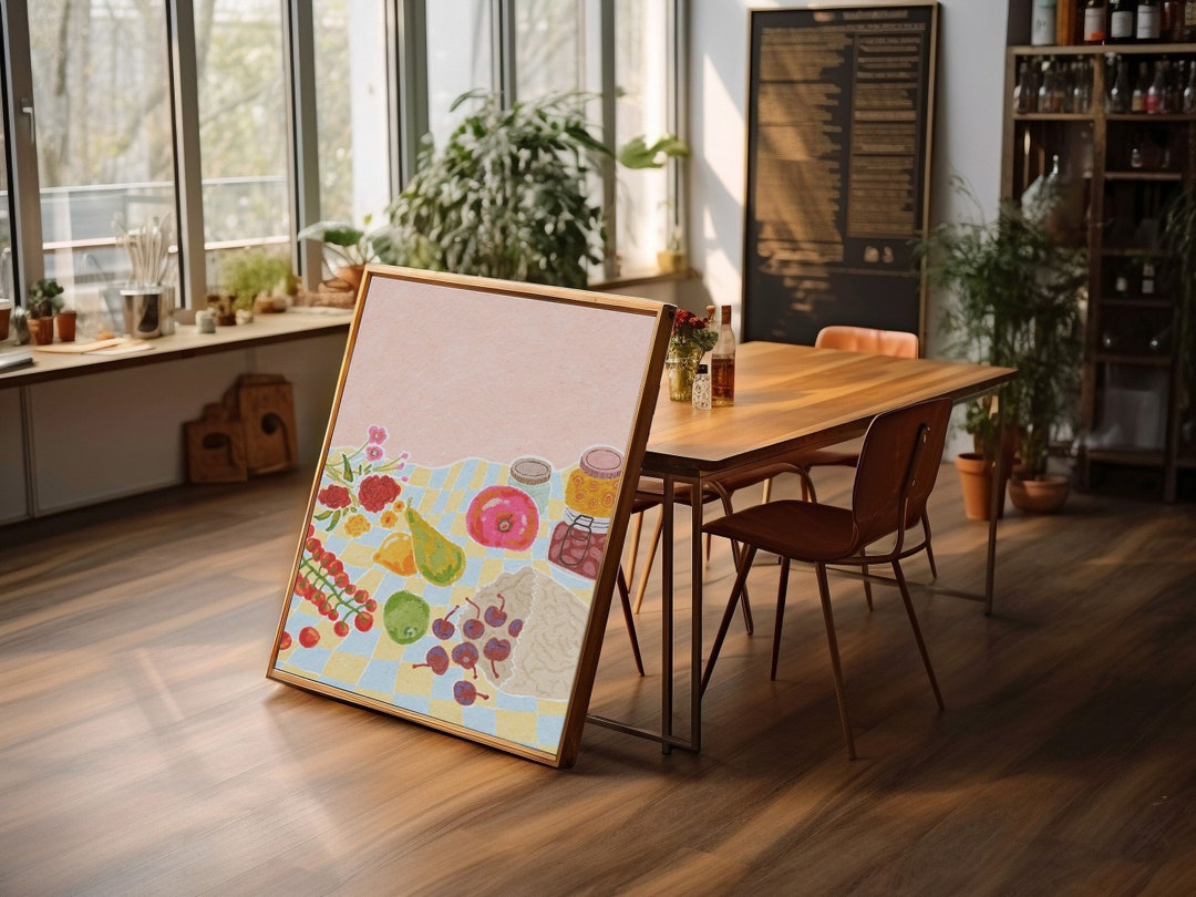 A Colorful Drawing of Fruit in the Kitchen Poster, Colorful Wall Art ...