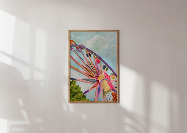 Indonesia Ferris Wheel Gouache Painting: Vibrant Summer Print (digital ...