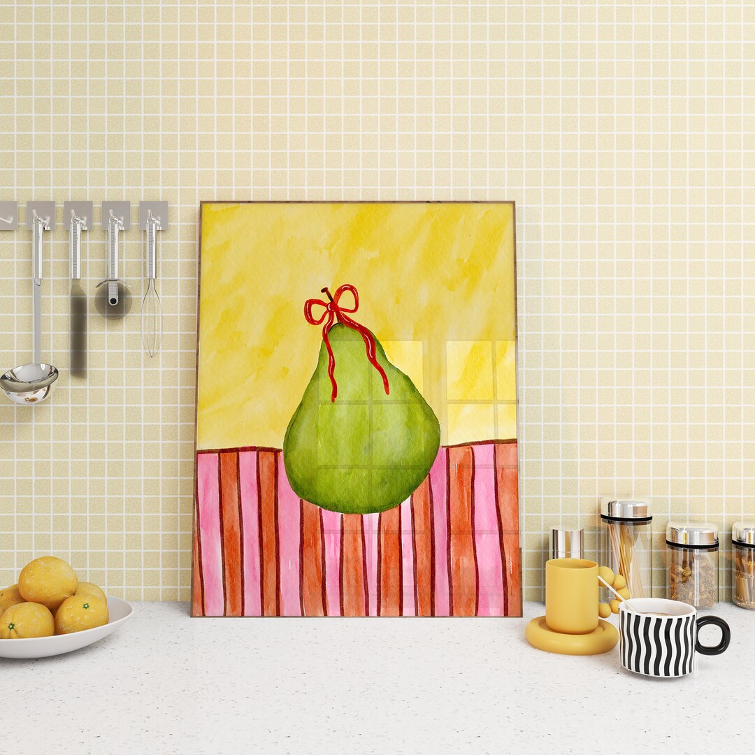 Watercolor Coquette Pear Poster | Colorful Wall Art | Kitchen Print ...