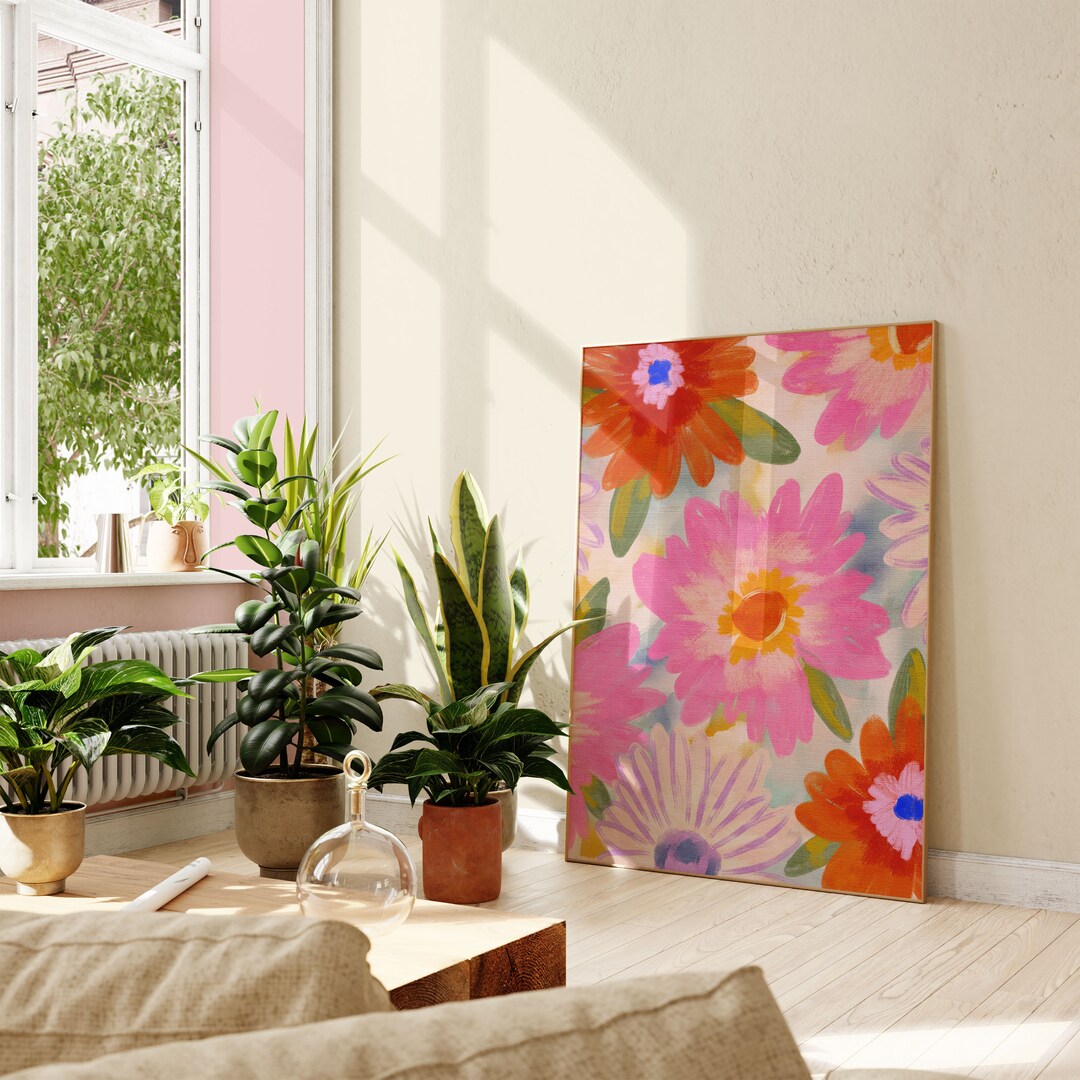 Abstract Floral Gouache Art Print: Colorful Botanical Wall Decor ...