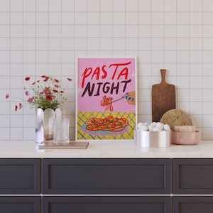 Pasta Night Typography | Colorful Wall Art Quotes | Kitchen Quote Print ...