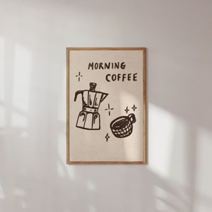 Morning Coffee Illustration, Hand Drawn Moka Pot Wall Art, Kitchen Art ...