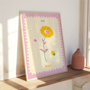 Colorful April Birth Month Poster Wall Art, Colorful Daisy Flower Art ...
