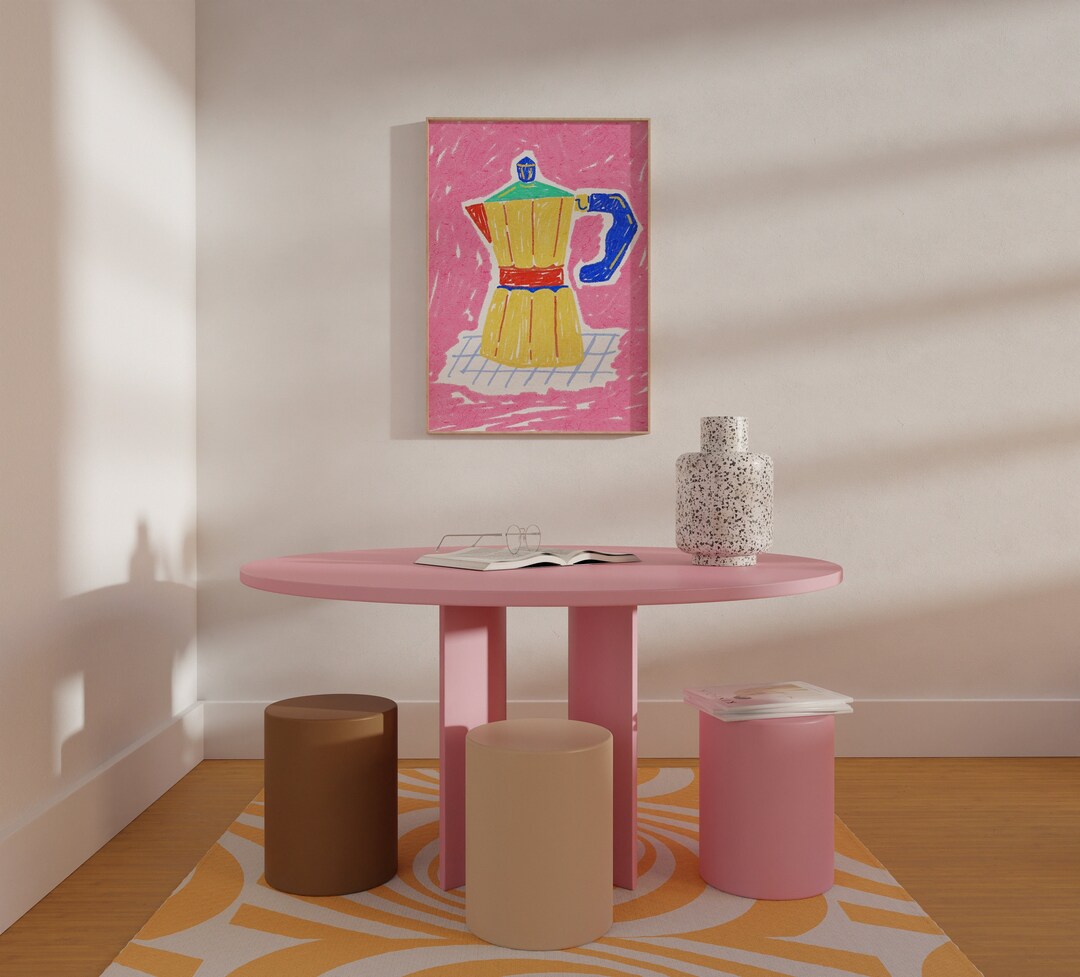 Colorful Moka Pot Coffee Illustration, Colorful Wall Art, Still Life ...