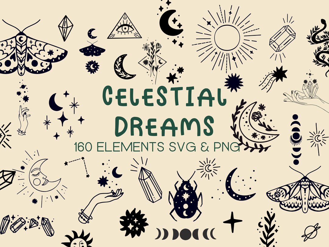 Celestial Digital Bundle - 160 SVG PNG Designs for Craft Projects - Etsy