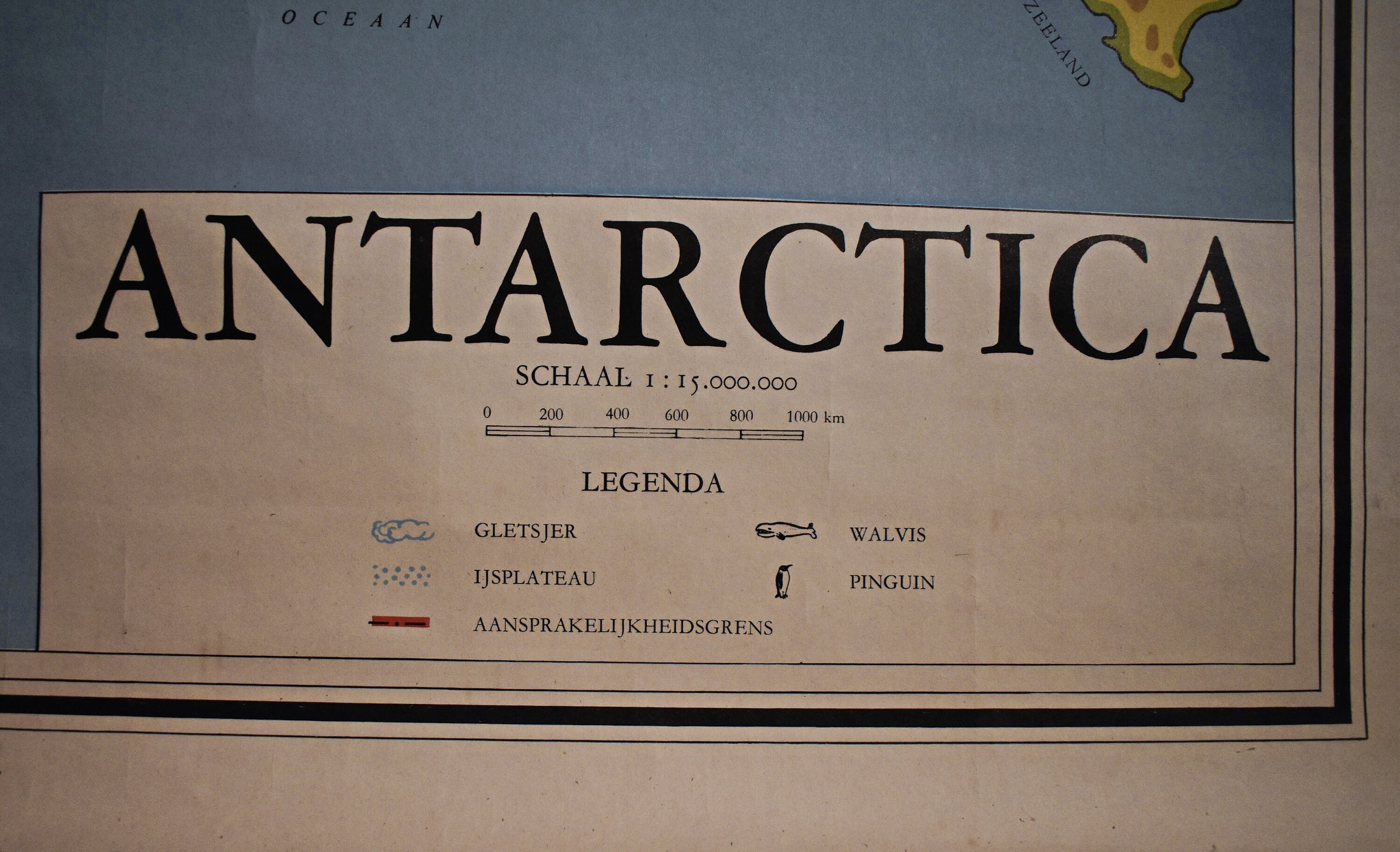 Vintage 60's Dutch Pull Down School Chart Poster Australia & Antarctica ...