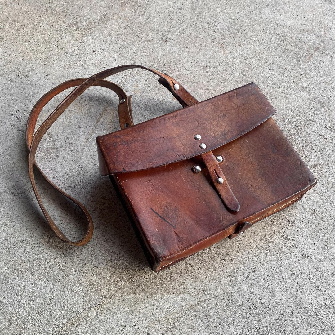 Vintage 70s WWII Swiss Army Military Saddle Leather Shoulder Map Chart ...