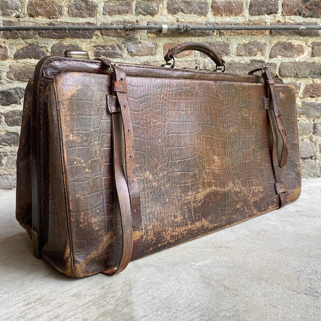 Antique Vintage 20s 1920s Dutch Leather Vallies Travel Travelling Gladstone Weekend Bag Brown ...