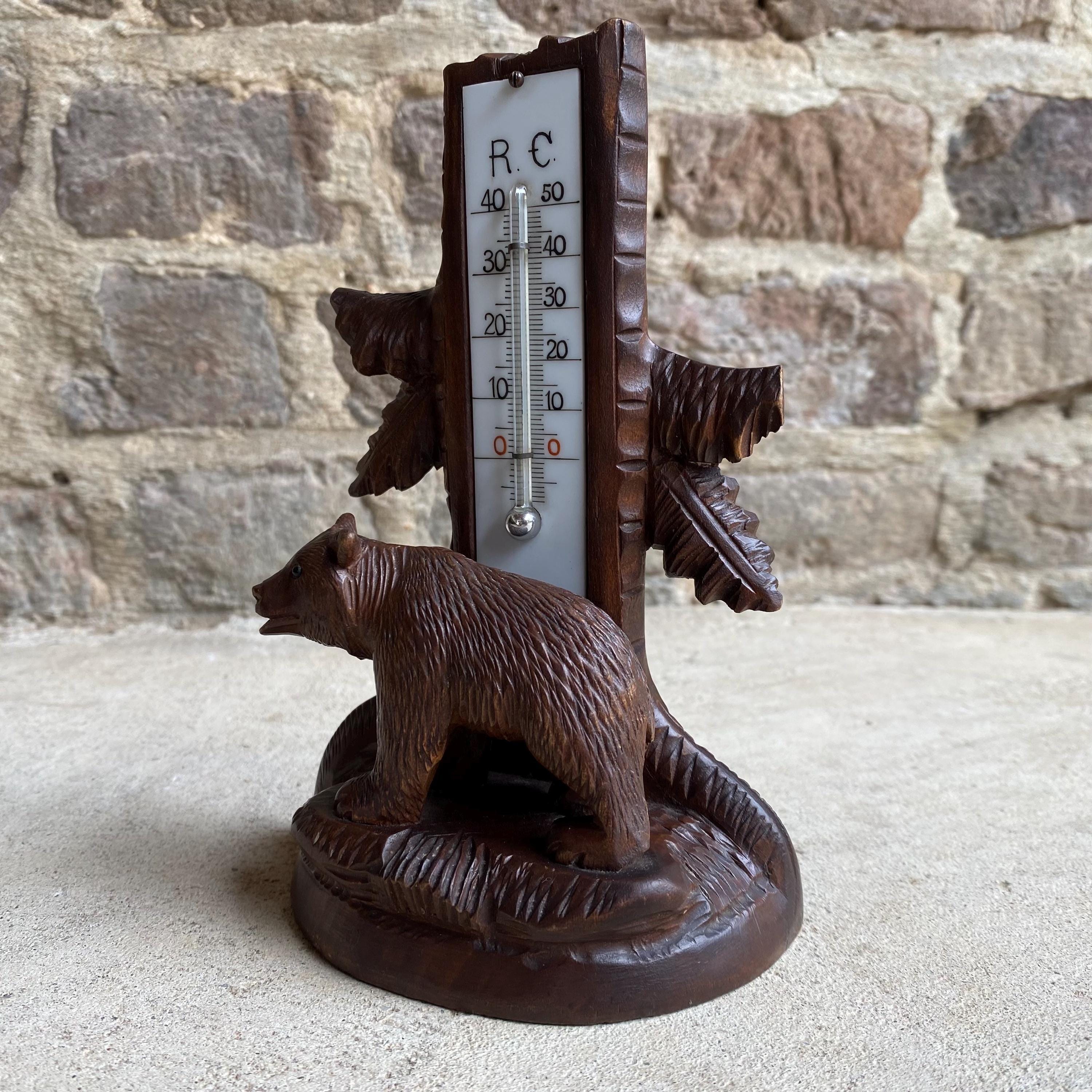 Antique Vintage 30s 1930s Black Forest Hand Carved Bear Thermometer ...