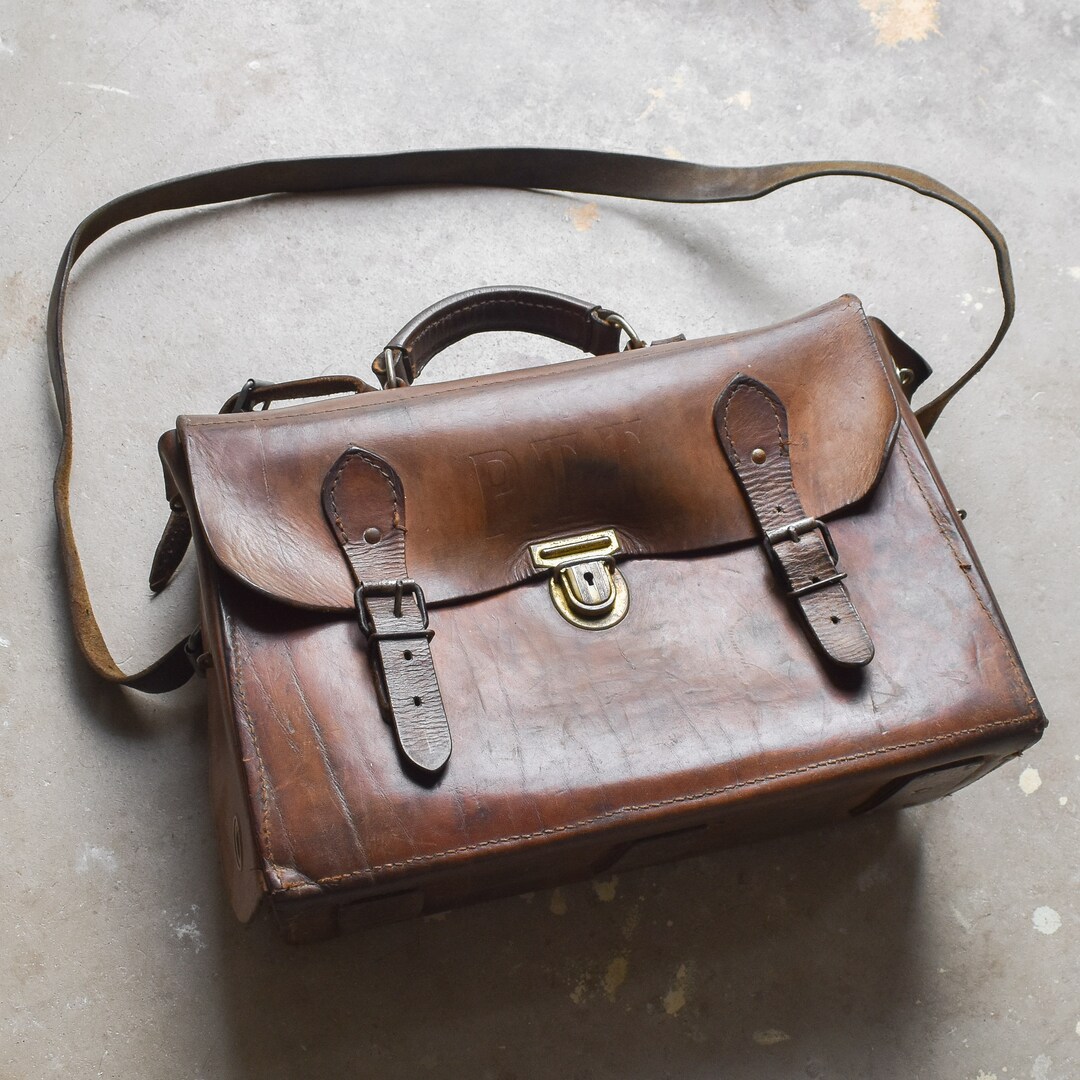 Vintage 50s 1950s Dutch PTT Engineers Tool Shoulder Laptop Bag Leather ...
