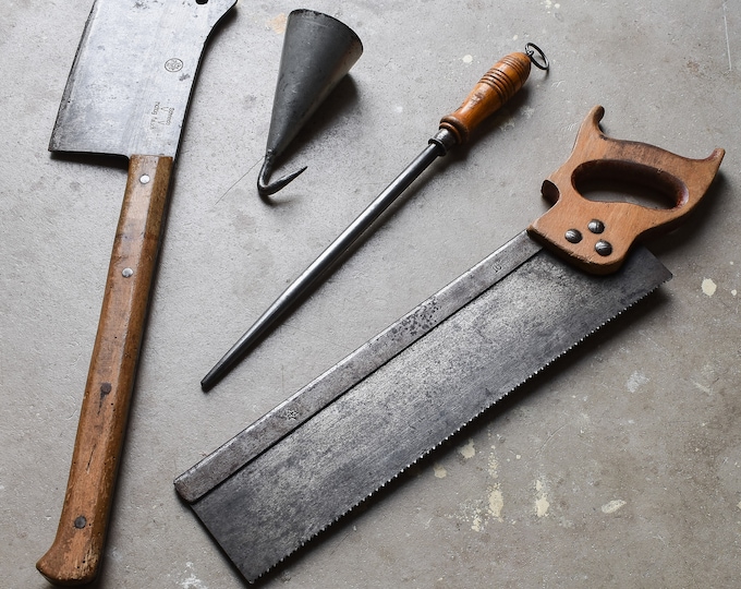 Antique Vintage 30s 1930s Butcher Tools Cleaver Knife Bone Saw ...