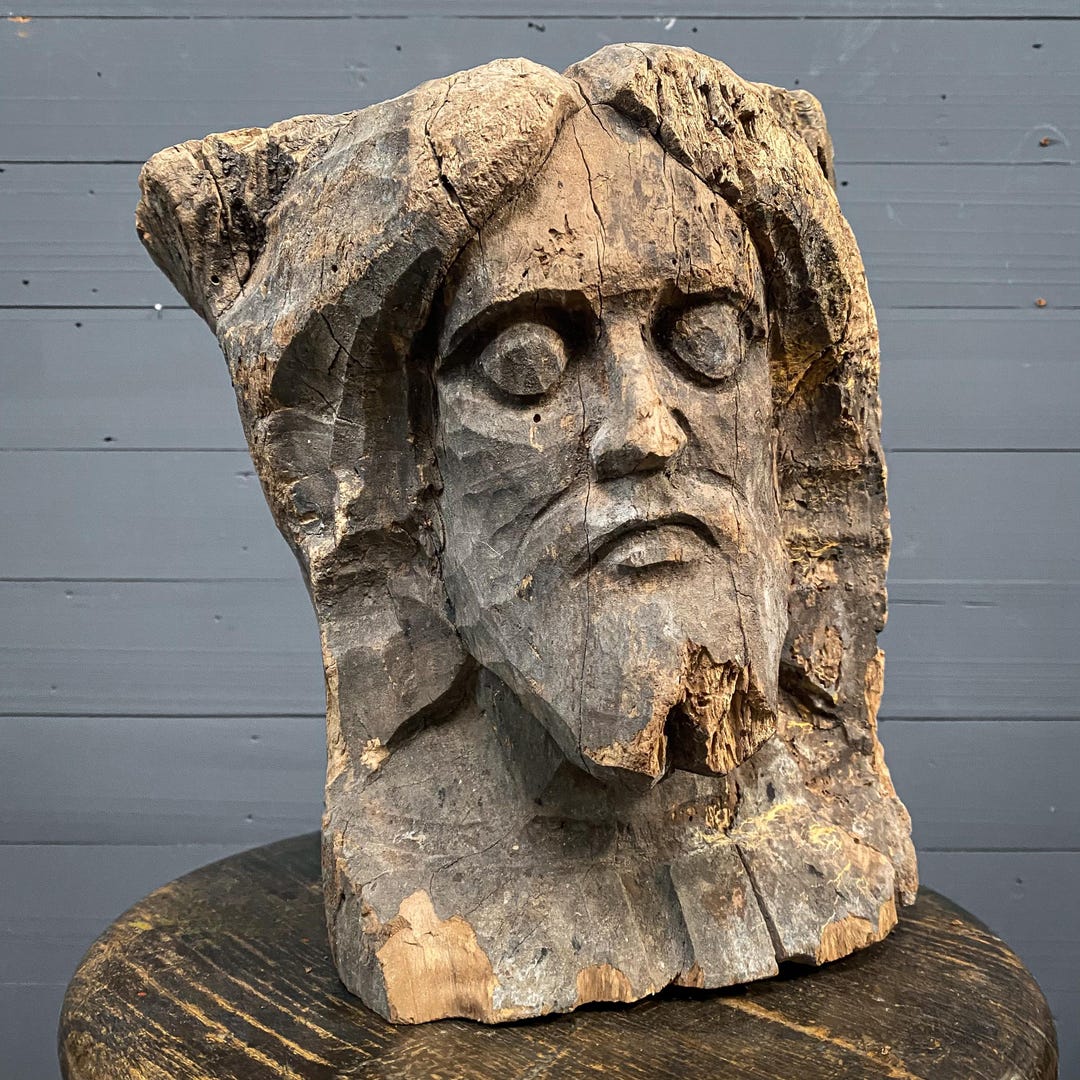 Vintage Brocante 50's Hand Carved Wooden Bust Sculpture Carving Head ...