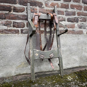 Vintage 50s 1950s Swiss Army Military Wooden Pack Rack Leather Gear ...