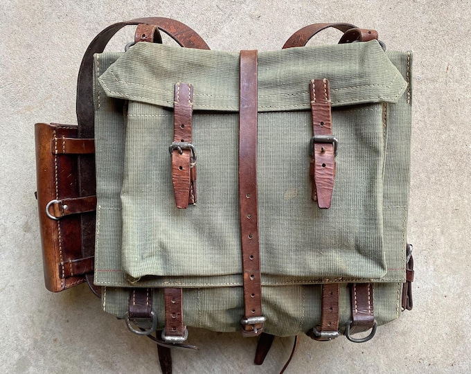 Vintage 1940s 40s WWII Era Swiss Army Leather Canvas Rucksack Backpack ...