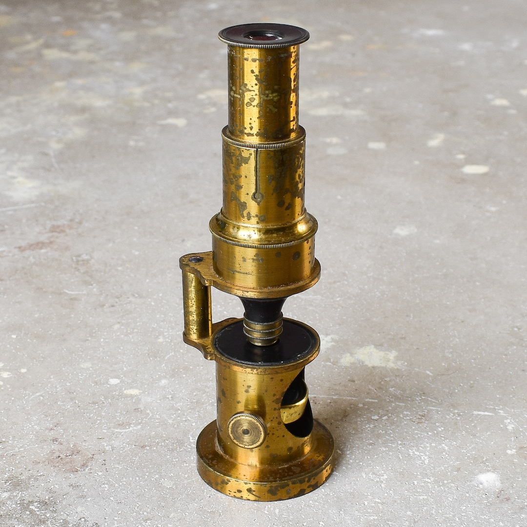 Antique Vintage Early 1900s French Brass Field Microscope Gear Wooden ...