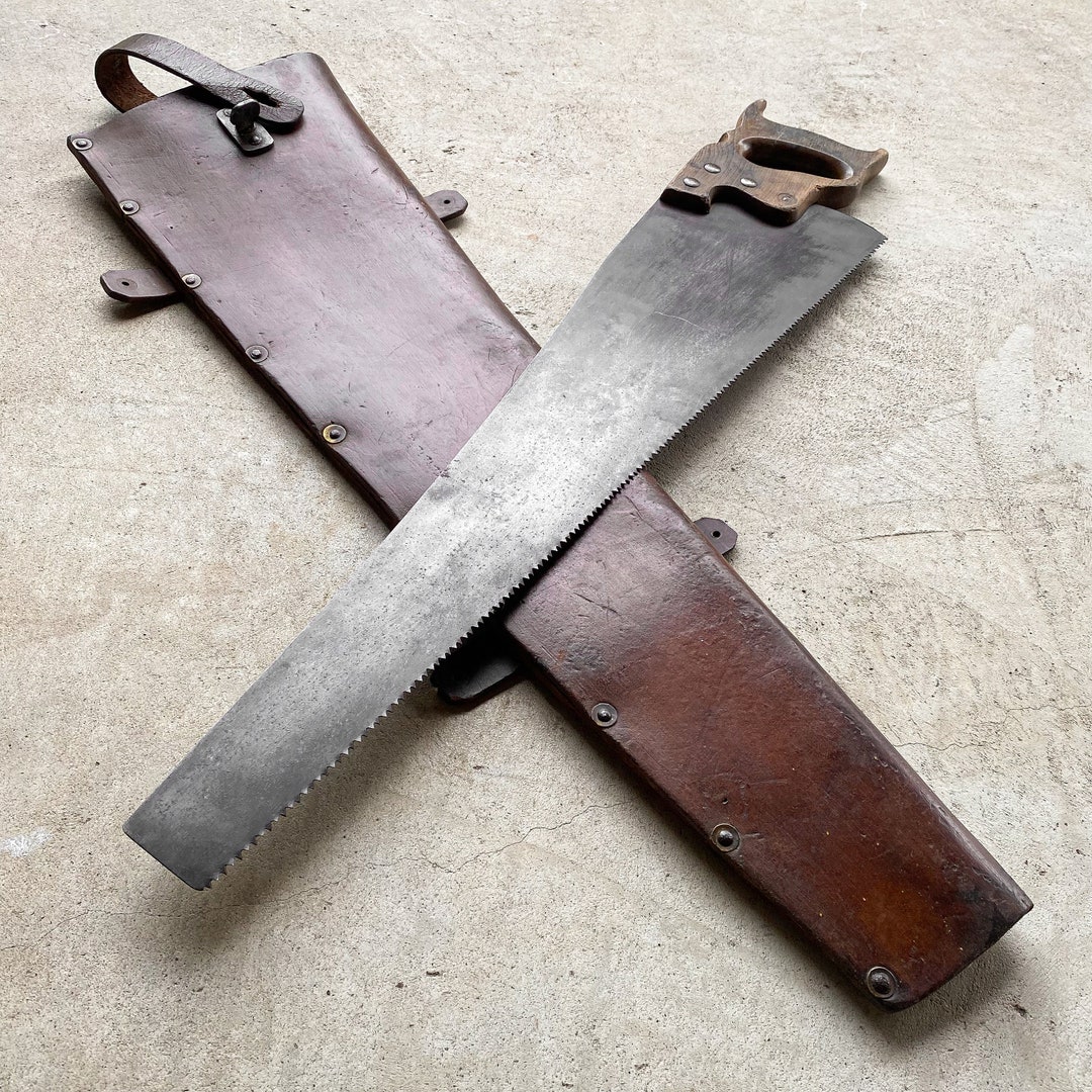 Antique Vintage 30s 1930s Hand Saw Tool Leather Sheath Cabin Lodge ...