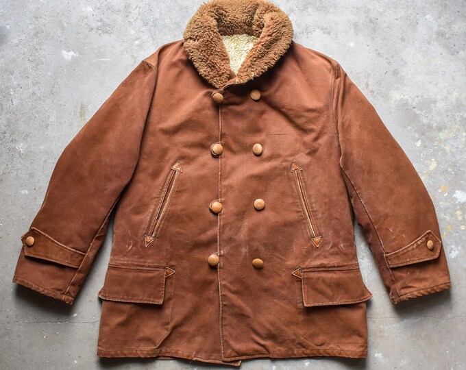 Vintage 50s 1950s Canadienne Mackinaw Jacket Coat Sheepskin Shearling ...