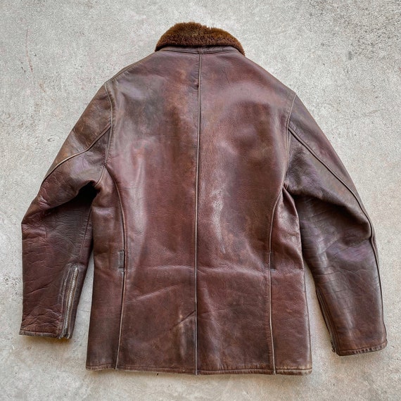 Vintage 50s 1950s Brown Leather Ranch Jacket Coat She… - Gem