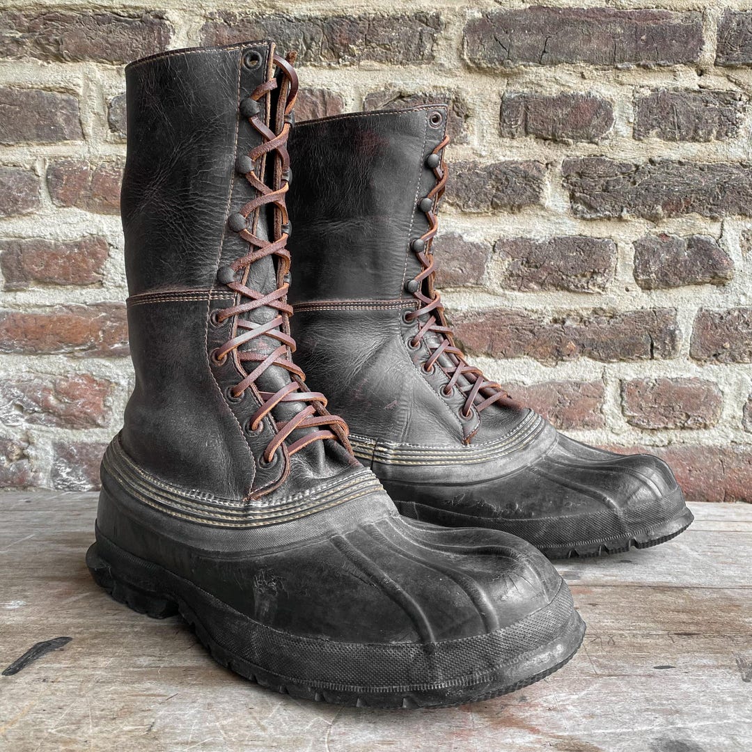 Vintage 1940s 40s WWII US Army Military Leather Rubber Snow Boots Gear ...
