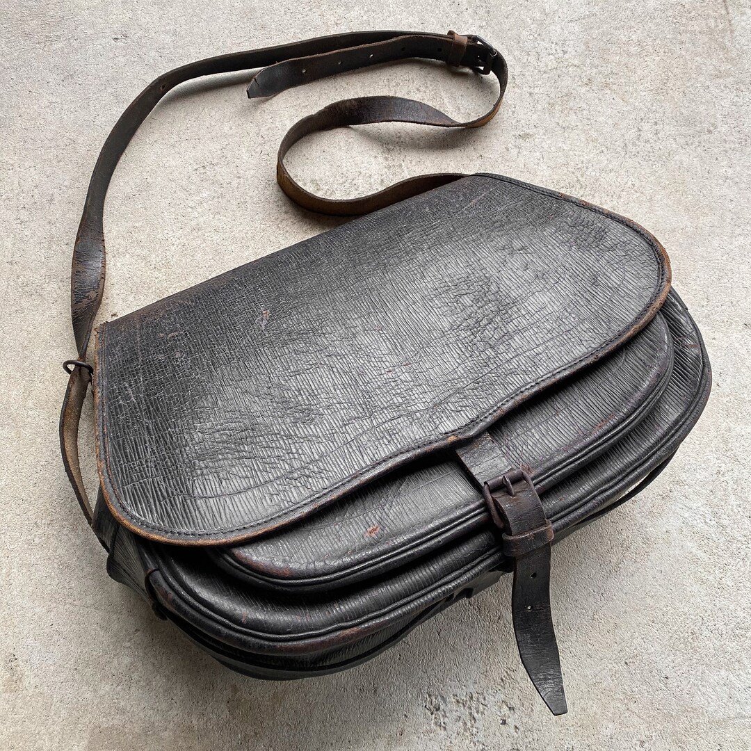Antique Vintage 20s 1920s Leather Saddle Shoulder Bag Purse Brown Black ...