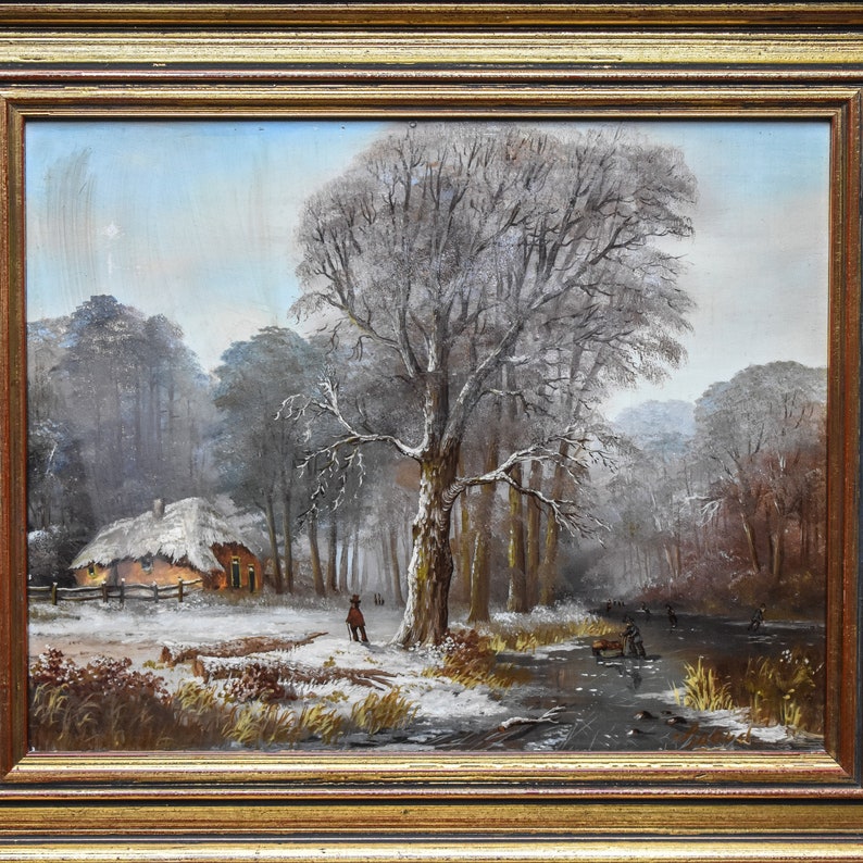 Antique Vintage Early 1900s Oil Painting Dutch Winter Scene - Etsy