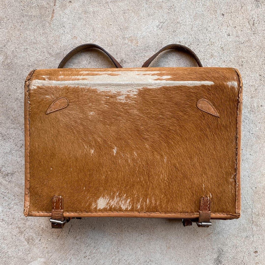 Antique Vintage 1920s 20s French Leather Cowhide School Bag Backpack ...