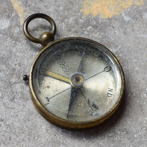 Antique Vintage Early 1900s French Pocket Field Compass Brass Glass ...
