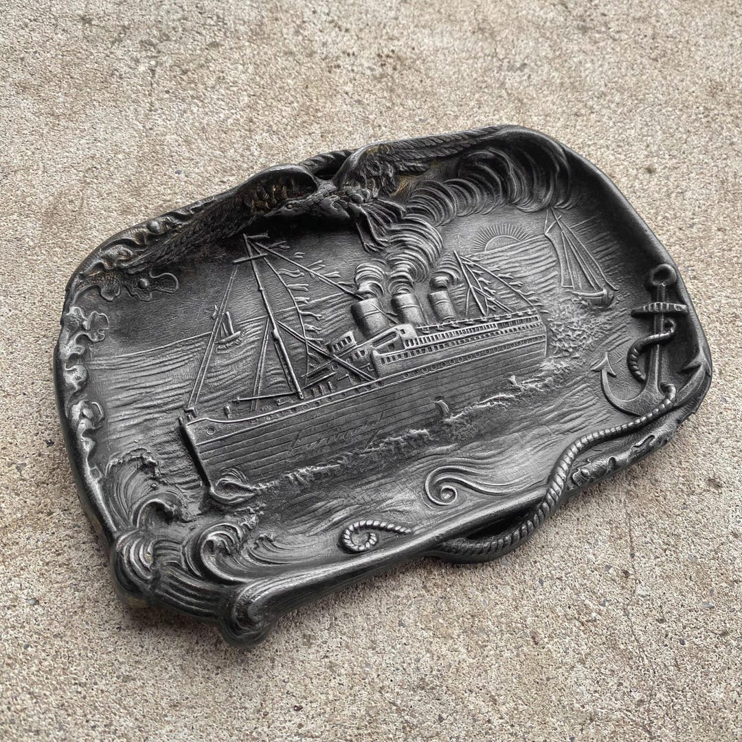 Antique Vintage 1920s Nautical Ashtray Trinket Dish Vide Poche Ship ...